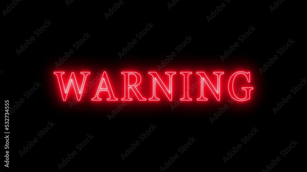 Blinking Warning Alert word on Black CRT Screen. Glowing Red Warning ...