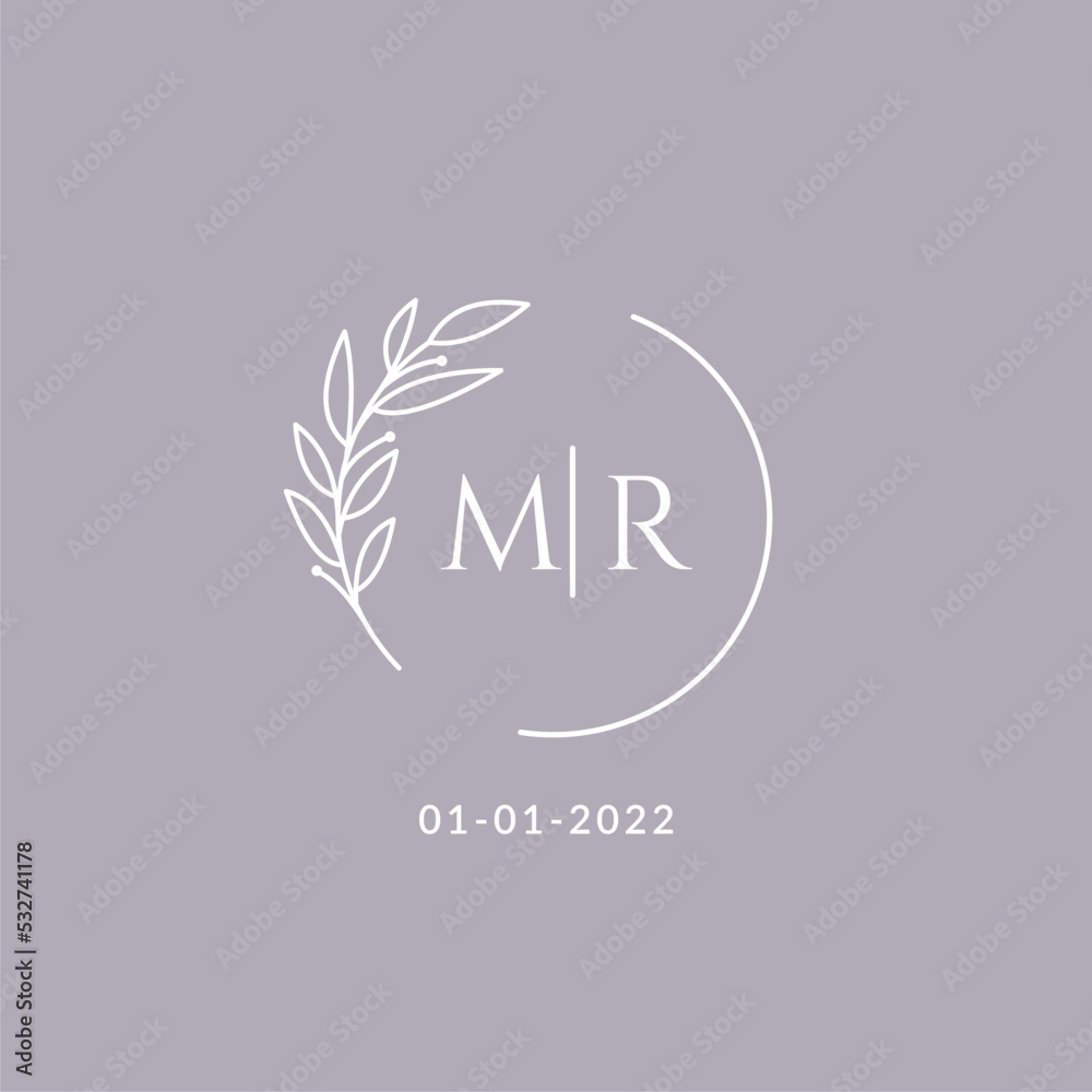 Initial monogram MR wedding logo with decorative floral frame Stock ...