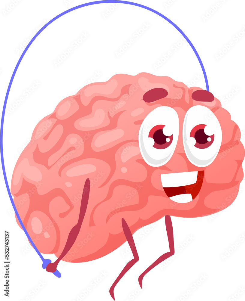 Cartoon brain jumping on rope isolated mind mascot Stock Illustration ...