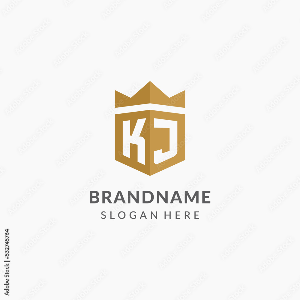 Initial letter KJ logo with shield and crown style Stock Vector | Adobe ...