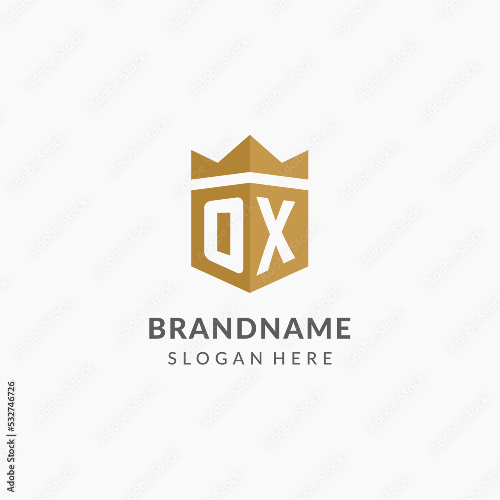 Initial letter OX logo with shield and crown style Stock Vector | Adobe ...