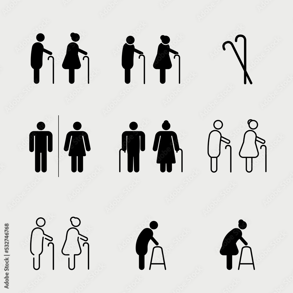 Icons vector set. Elder pictogram, symbol, set graphic black on white ...