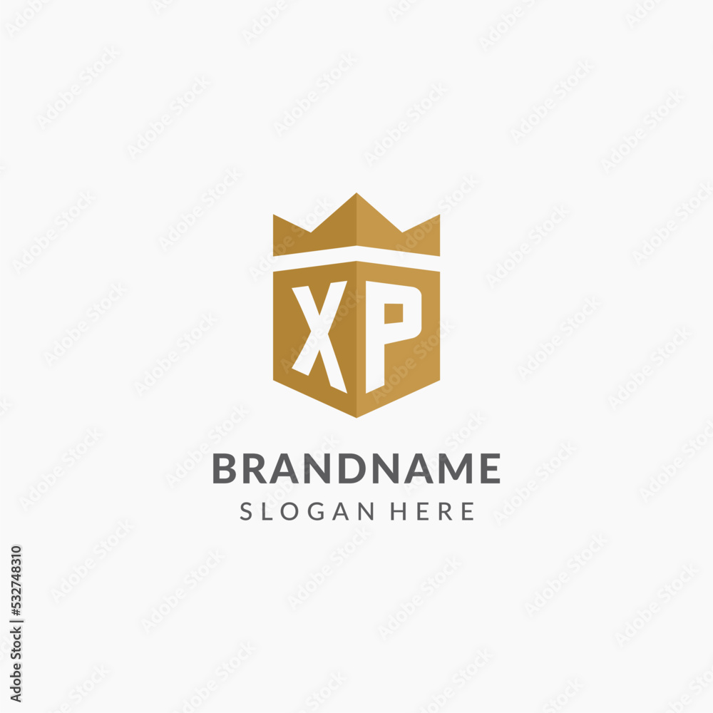 Initial letter XP logo with shield and crown style Stock Vector | Adobe ...