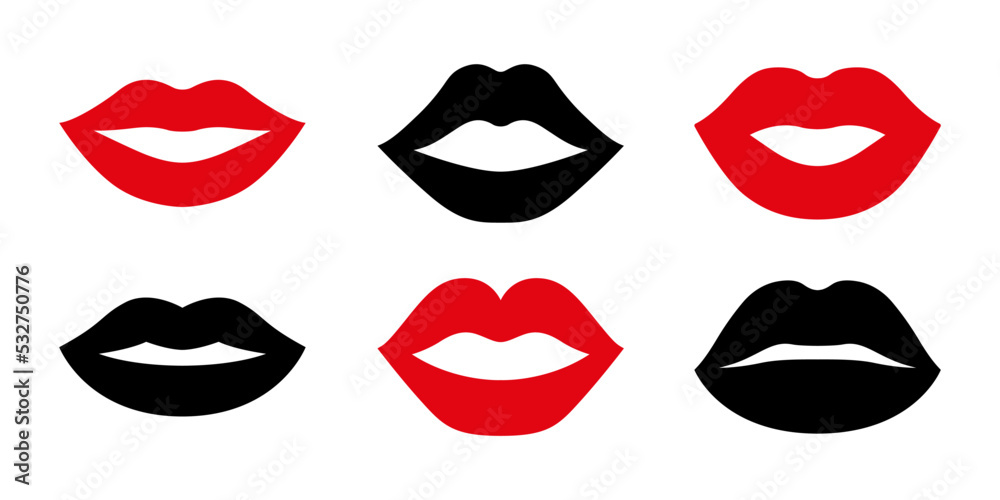 Beautiful lips icons. Lip shape, silhouette symbols Simple flat vector ...