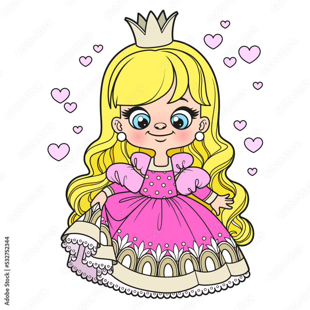 Cute cartoon long haired princess girl color variation for coloring ...
