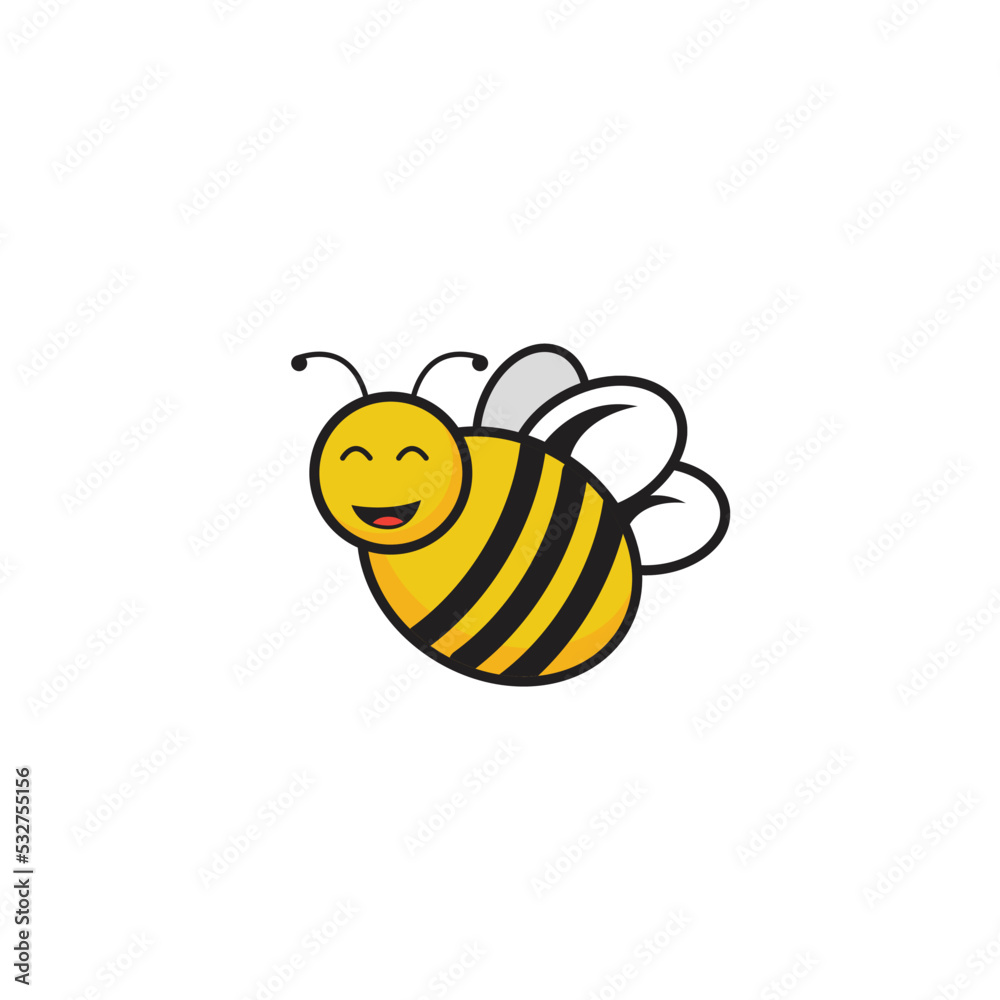 Cute cartoon smiling bee vector illustration. Character yellow honey ...