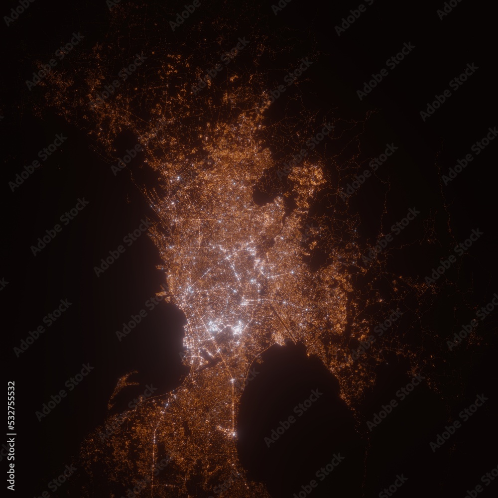 Quezon city (Philippines) street lights map. Satellite view on modern ...