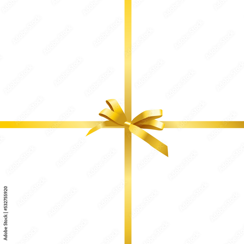 Realistic wrapping design with shiny gold ribbon and bow isolated on ...