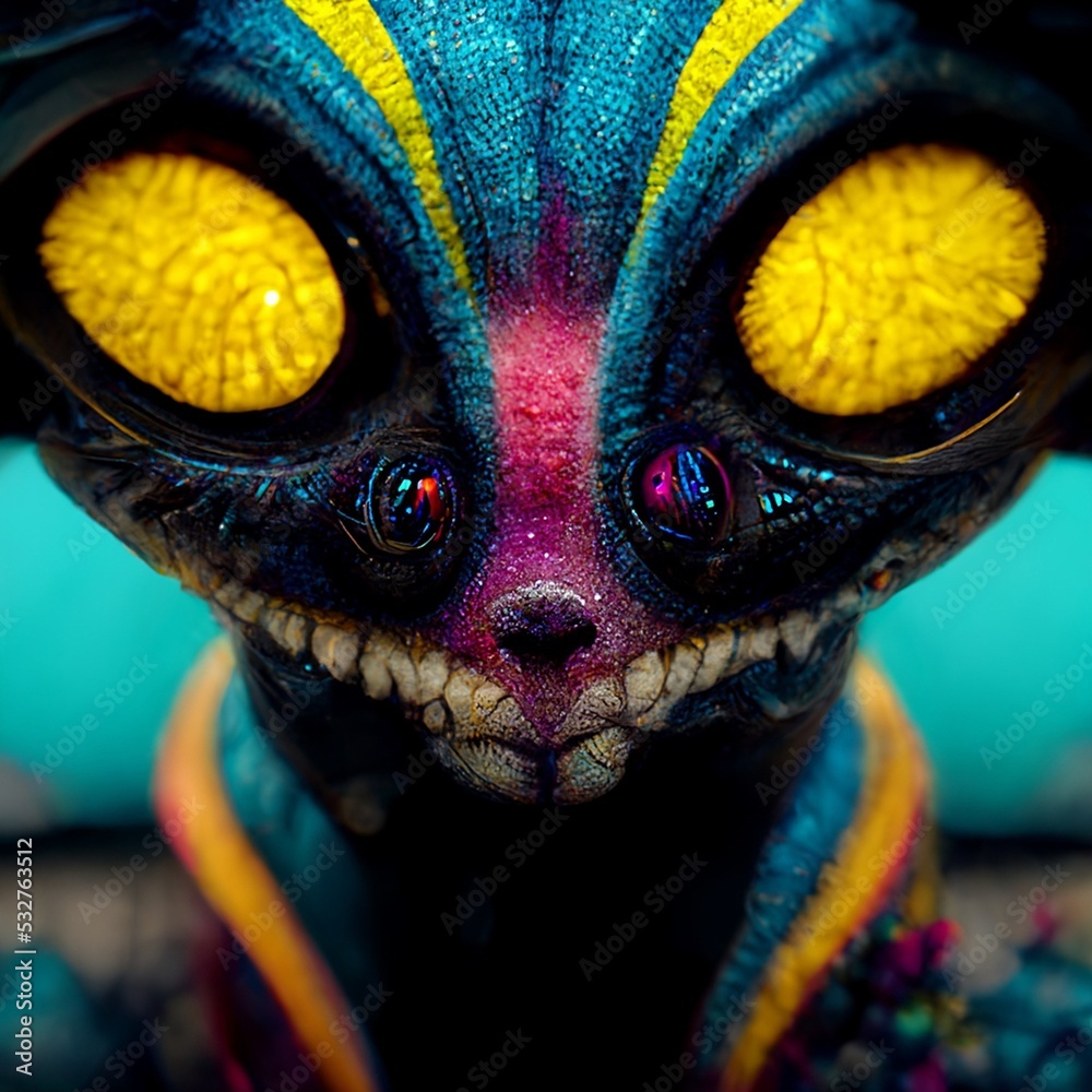 Scary alien with big eyes. New alien race from outer space, extra ...