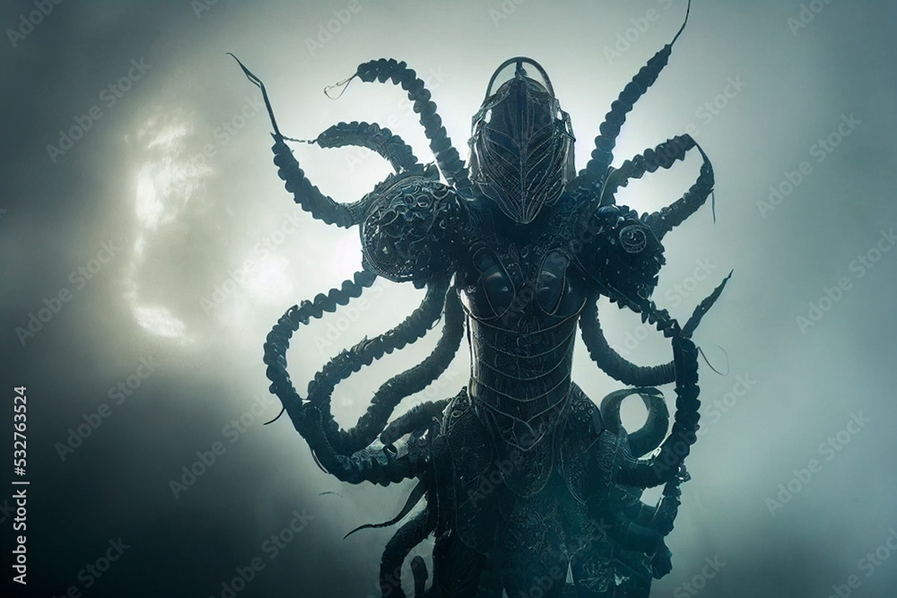 Scary alien with preadator appearence, tentacles, skull armor. New ...