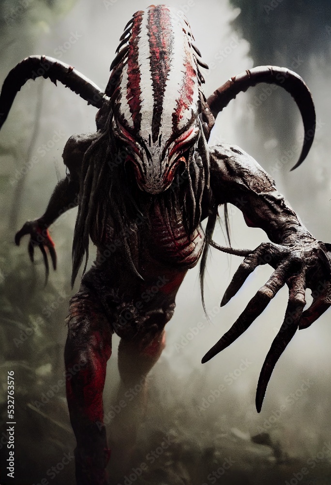 Scary alien with preadator appearence, tentacles, skull armor. New ...