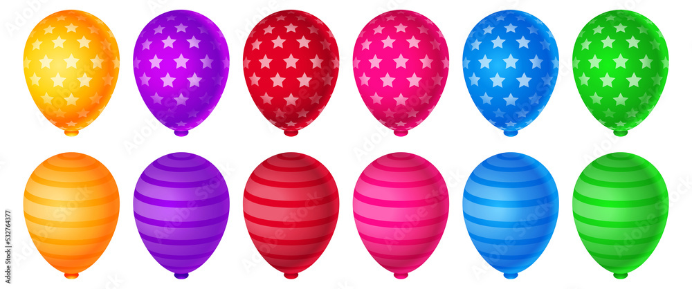 Balloon with star and line texture, Bunch of balloons for birthday and ...