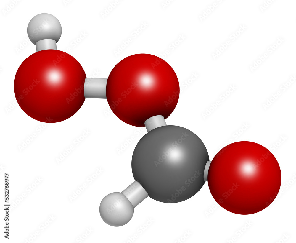 Performic acid (PFA) disinfectant molecule. 3D rendering. Used as ...