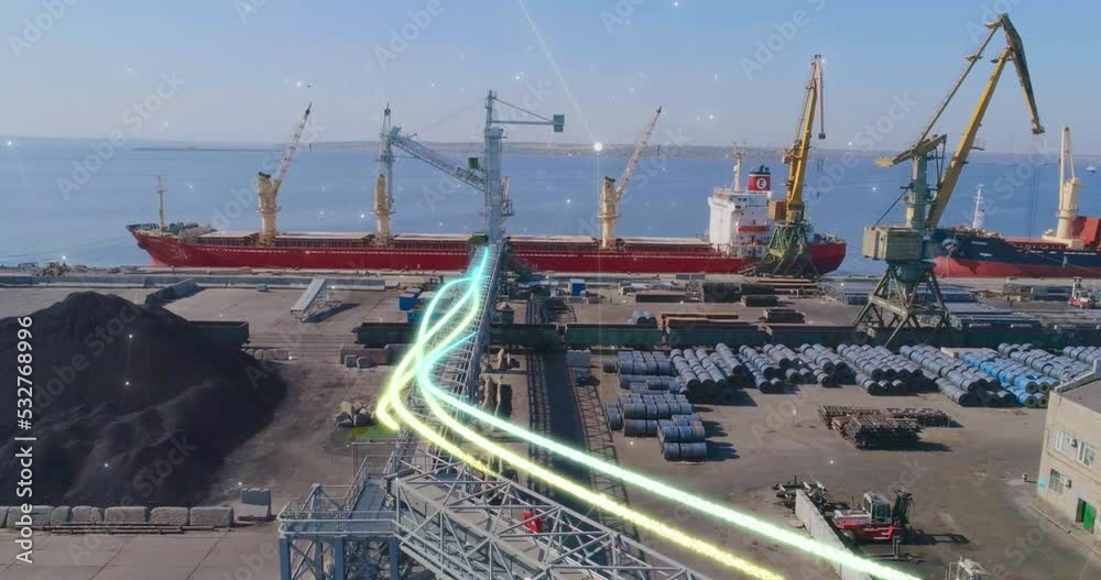Ships with coal in the seaport. Visualization of ships in the port ...