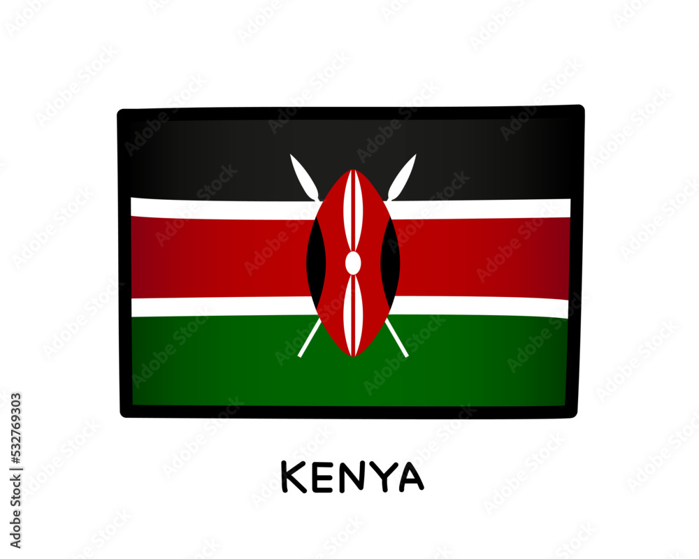 The flag of Kenya. Colorful Kenyan flag logo. Black, red, green and ...
