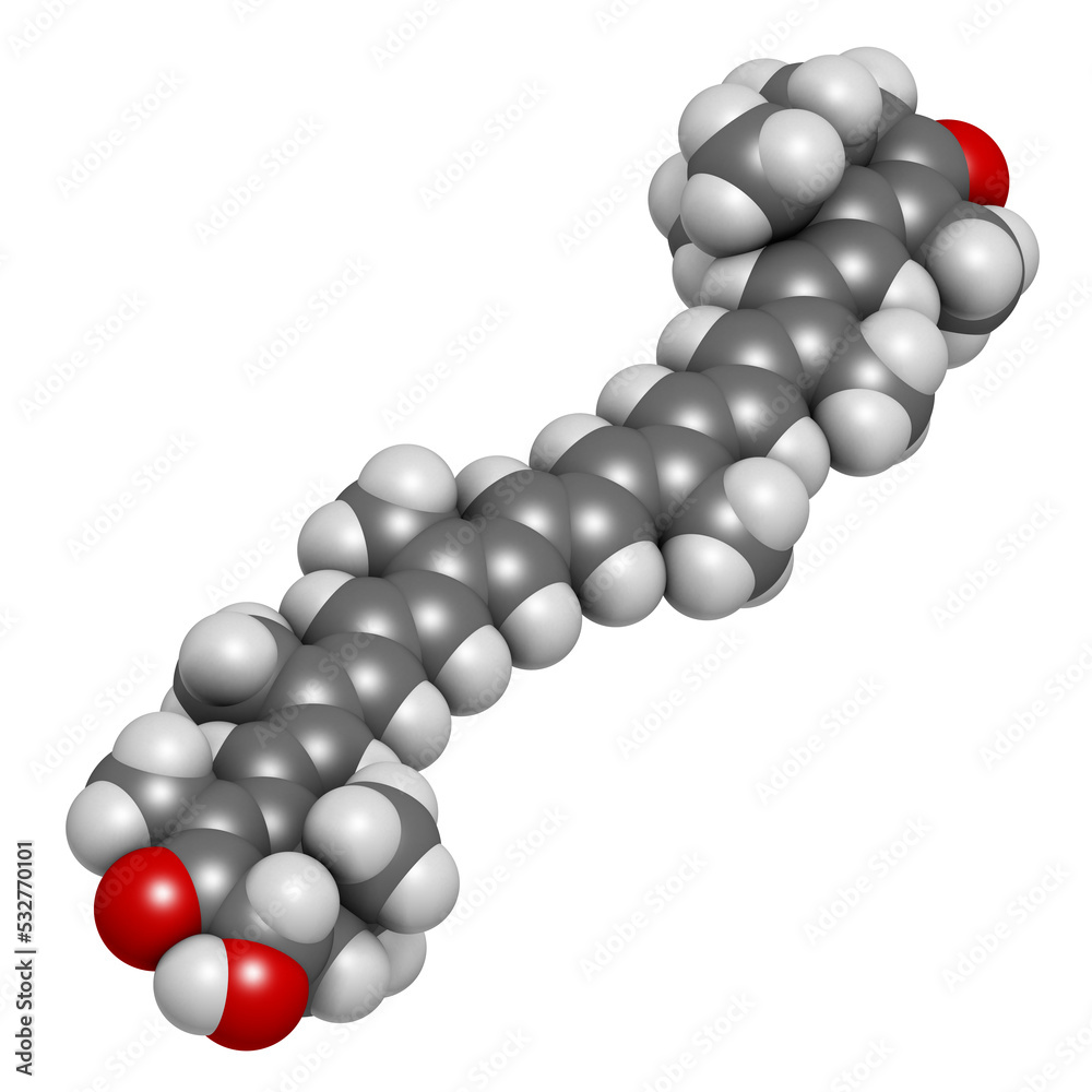Astaxanthin pigment molecule. 3D rendering. Carotenoid responsible for ...