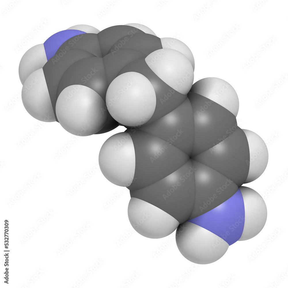4,4'-methylenedianiline (methylenedianiline, MDA) molecule. 3D ...