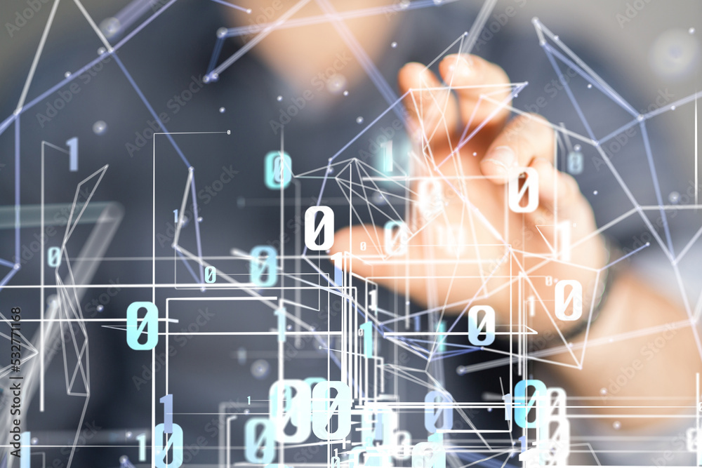 Global network. Blockchain. 3D illustration. Neural networks and ...