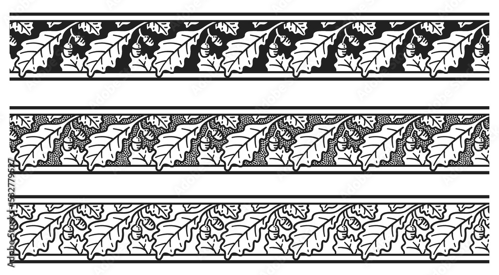 PNG transparent set of vintage seamless patterns of oak tree leaves and ...