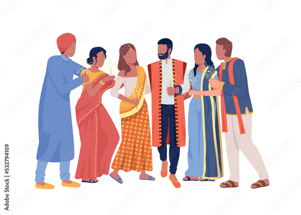 Joyful friends celebrating holiday semi flat color vector characters ...