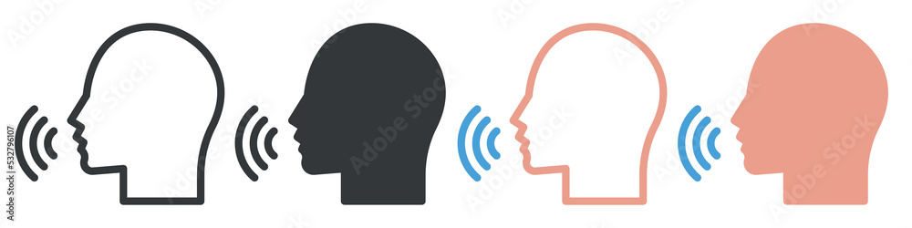 Set of voice control icons. Podcaster symbol, talking command, sound ...
