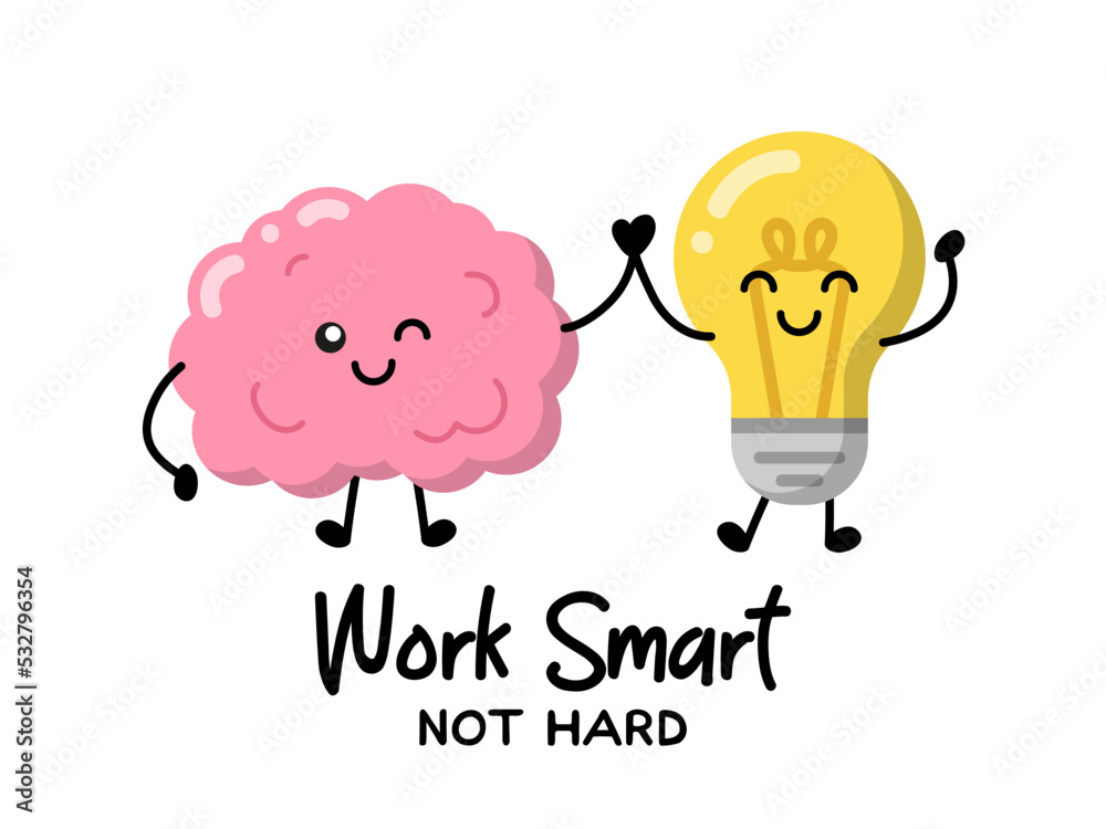 Human brain and lamp bulb for patches, badges, stickers, posters. Cute ...