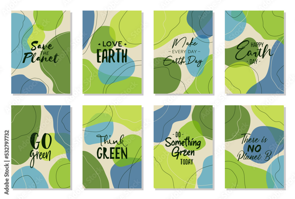 Set of 8 Earth Day wall art posters, brochure, flyer templates. Eco ...
