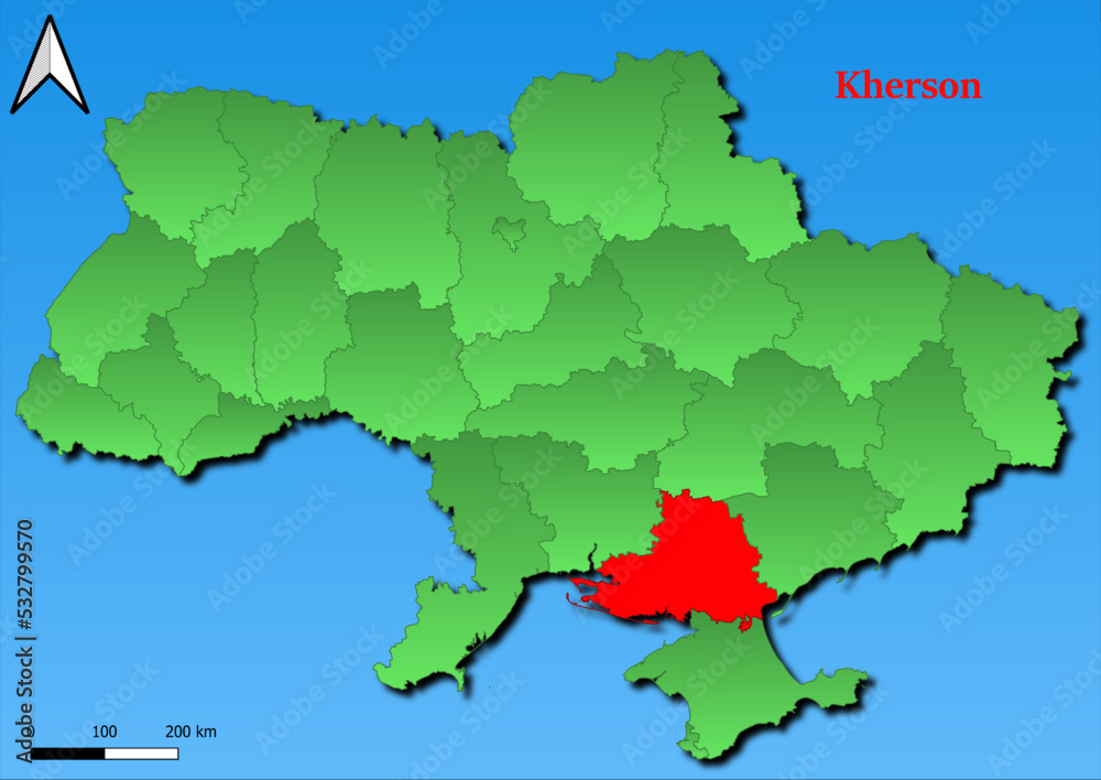 Vector Map of Ukraine with map of Kherson county highlighted in red ...