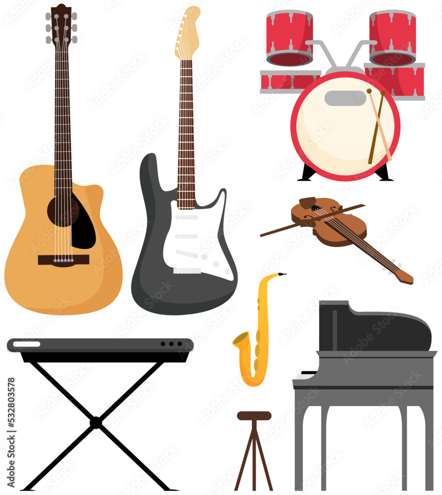Music instruments symbol set design, Sound melody and song theme ...