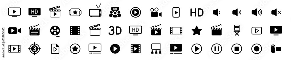 Cinema icons set. Movie Icons collection. Clapper board icon set ...