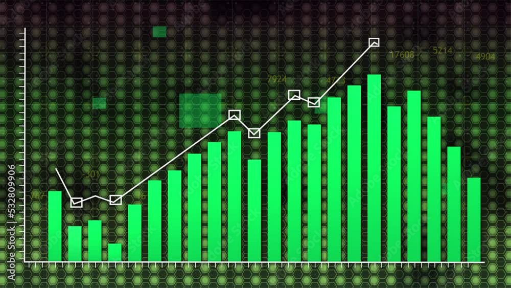 2D Graph Chart rising white bar graph chart with up arrow on green ...