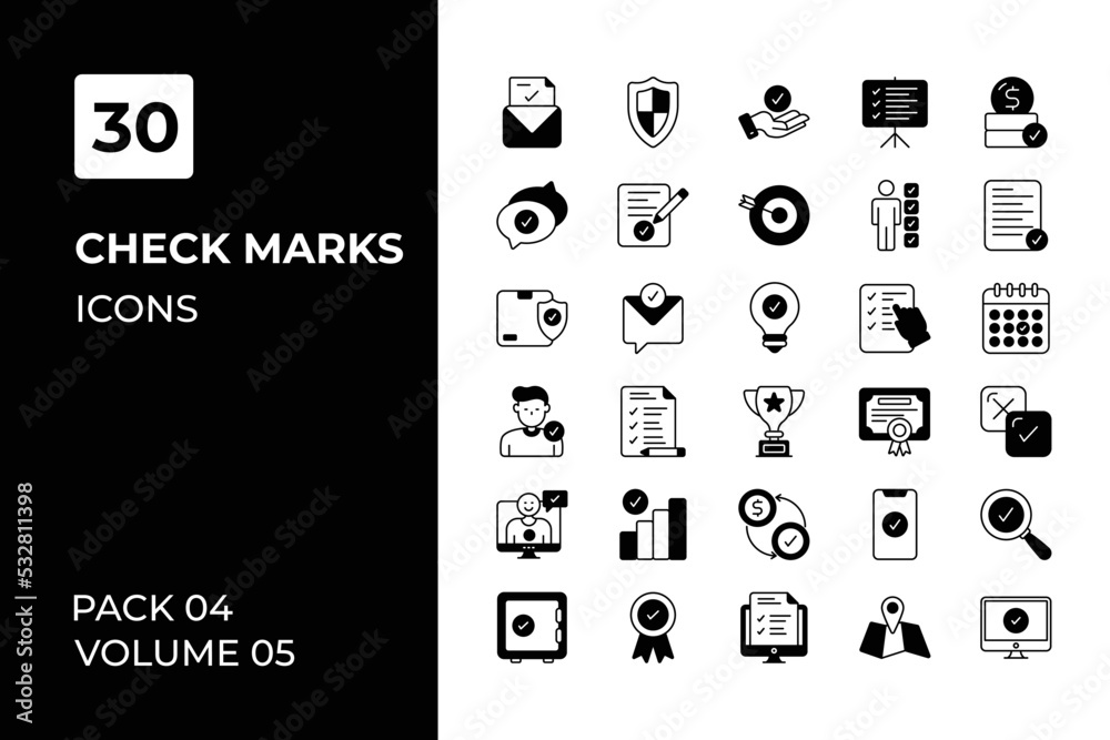 Check mark icons collection. Set vector line with elements for mobile ...