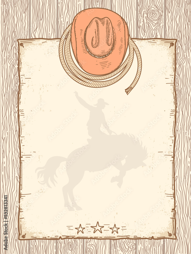 Cowboy vintage poster for text. Vector old paper background with Cowboy ...