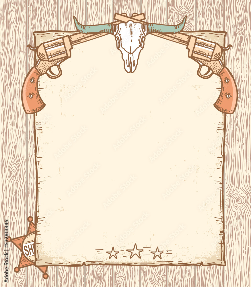 Wild West poster vintage background. Vector hand drawn Western ...