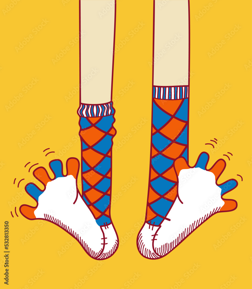 Fun socks on legs. Vector hand drawn line style color illustration ...