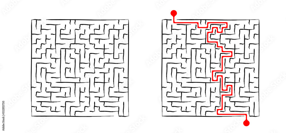 Labyrinth line pattern, Black square maze. vector labyrinth of low or ...