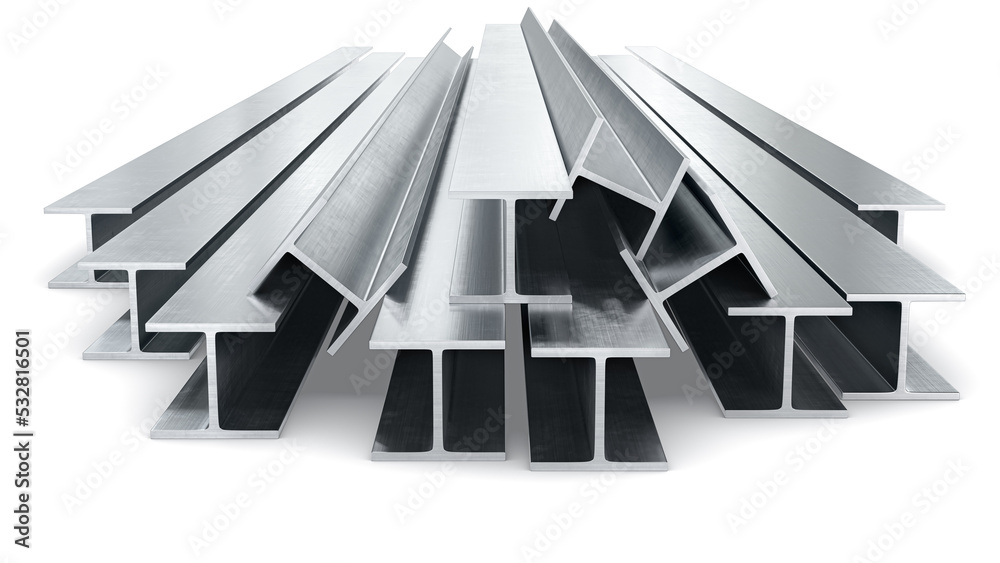 Stack of steel beam on white background. 3d rendering Stock ...