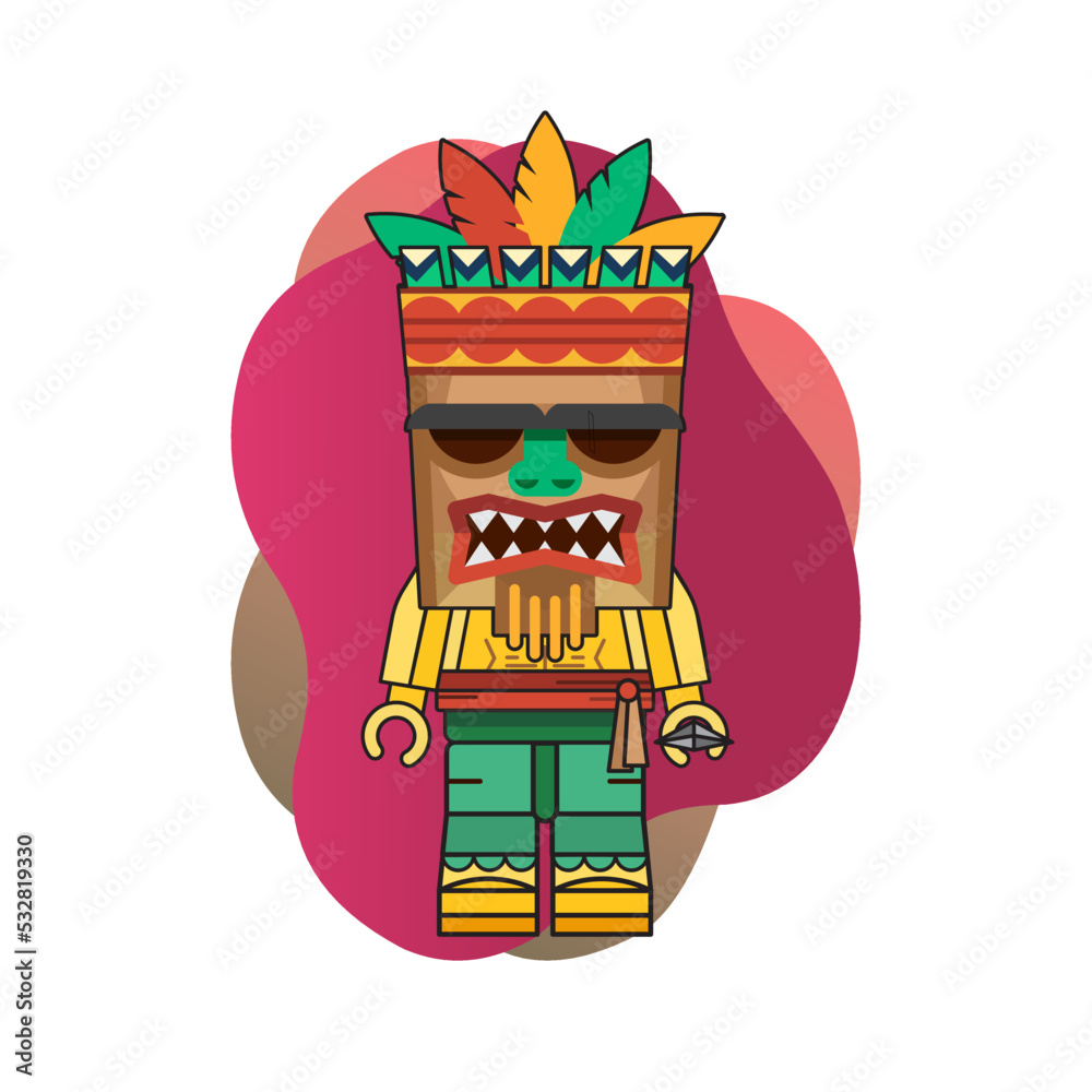 Tribal tiki chief isolated on white scifi character cute doodle art ...