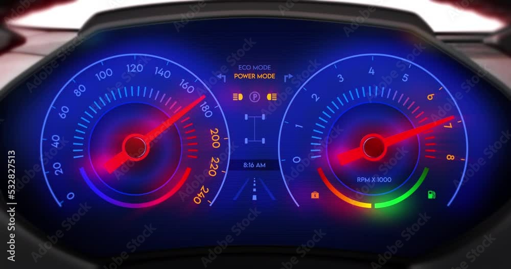 Super Car Dashboard Animation With Zooming To Powerful V8 Engine ...