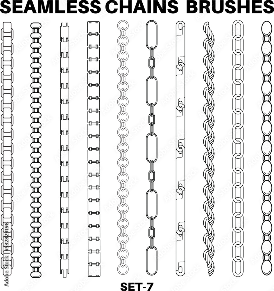 Seamless Chain pattern brushes flat sketch vector illustrator Brush set ...