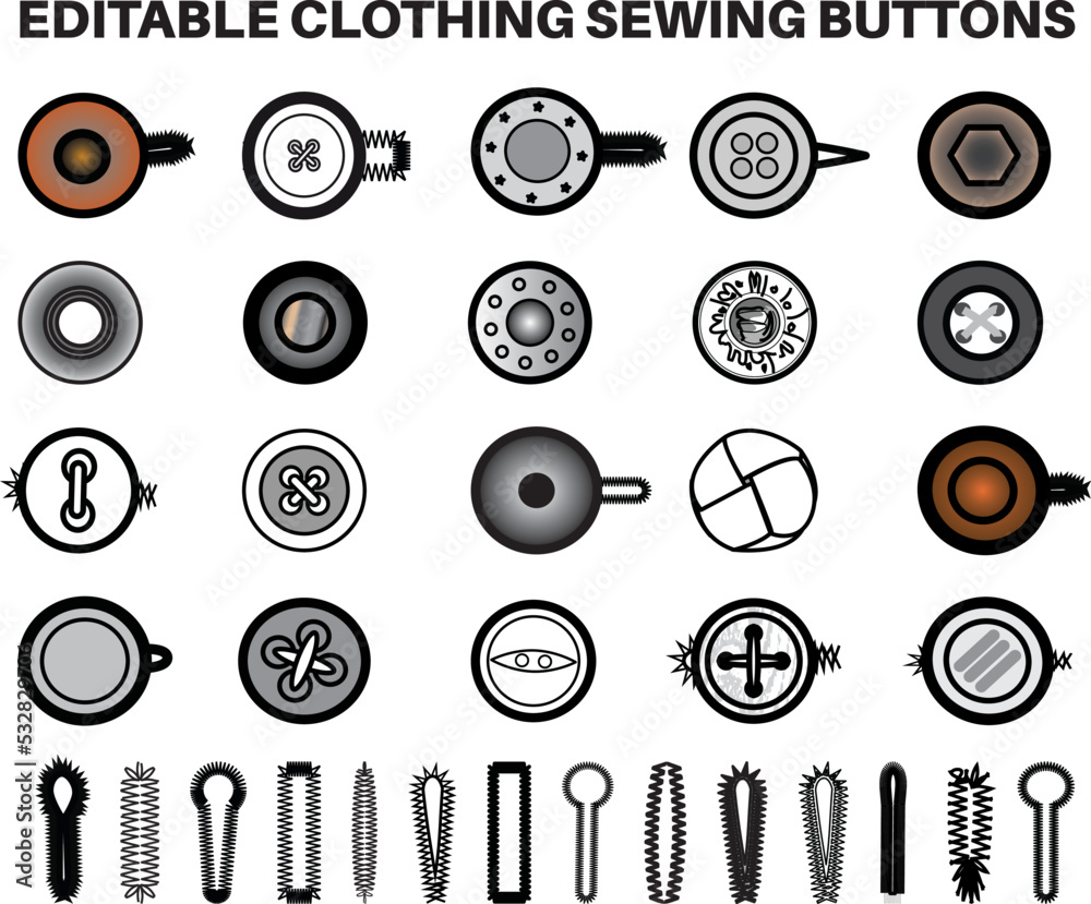 Sewing Buttons flat sketch vector illustration set, different types of ... Sewing Buttons flat sketch vector illustration set, different types of ...