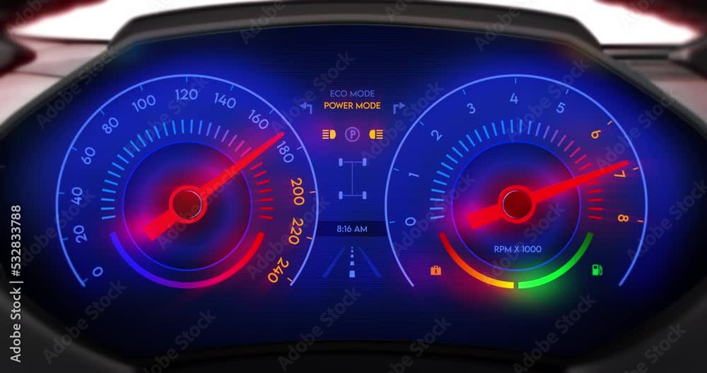 High Speed Racing Car Dashboard. Pilot Pushing The Limits Of Powerful ...