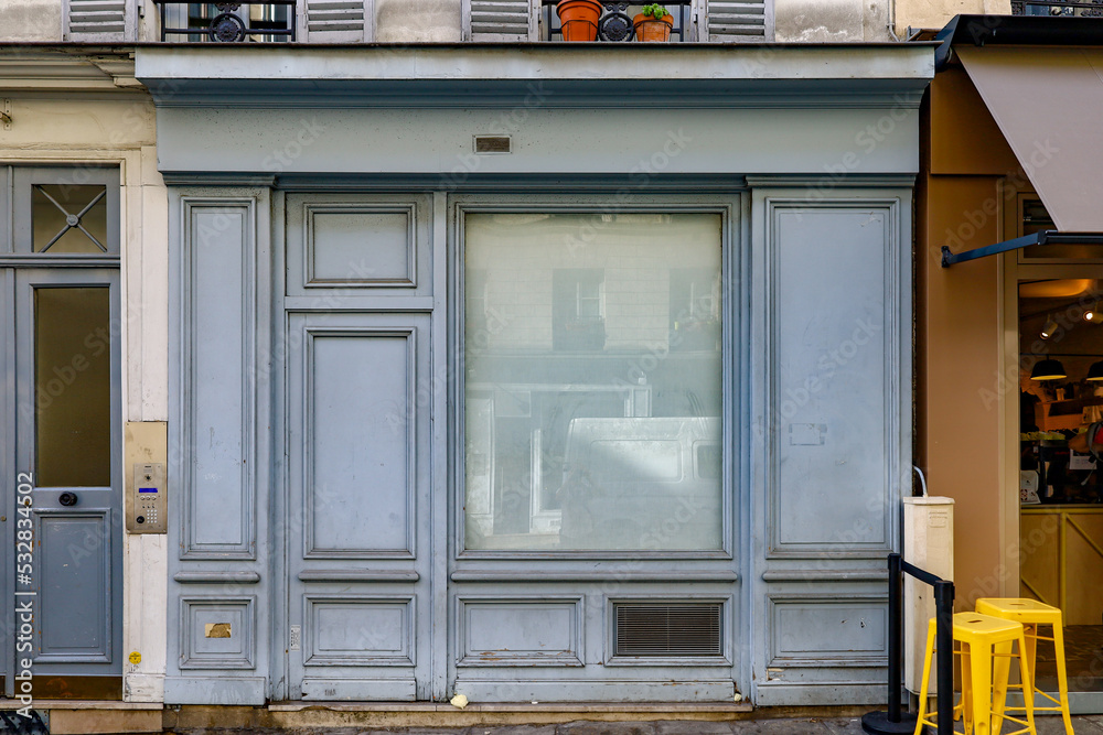 french boutique facade , blue storefront ,commercial architecture ...