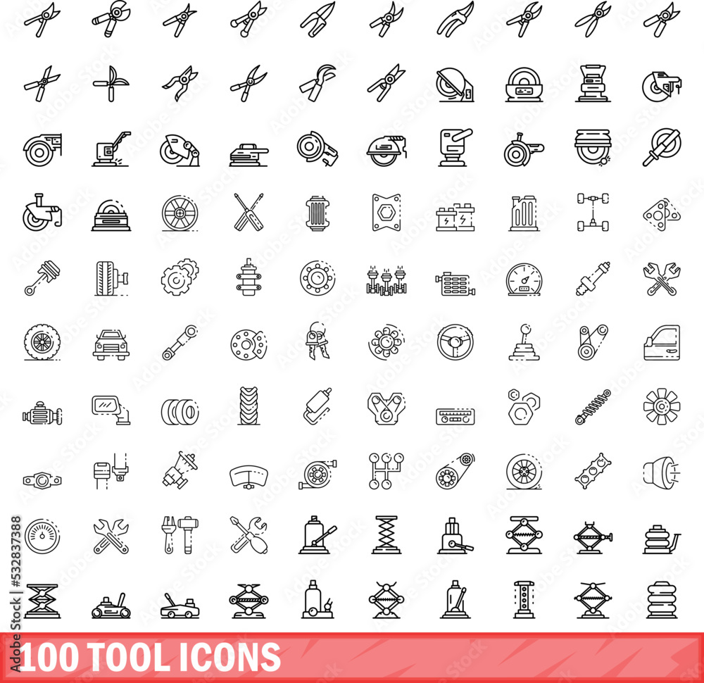100 tool icons set. Outline illustration of 100 tool icons vector set ...