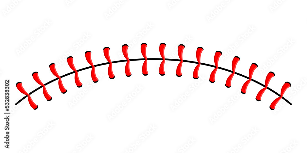 Baseball ball stitches, red lace seam isolated on background. Stock ...