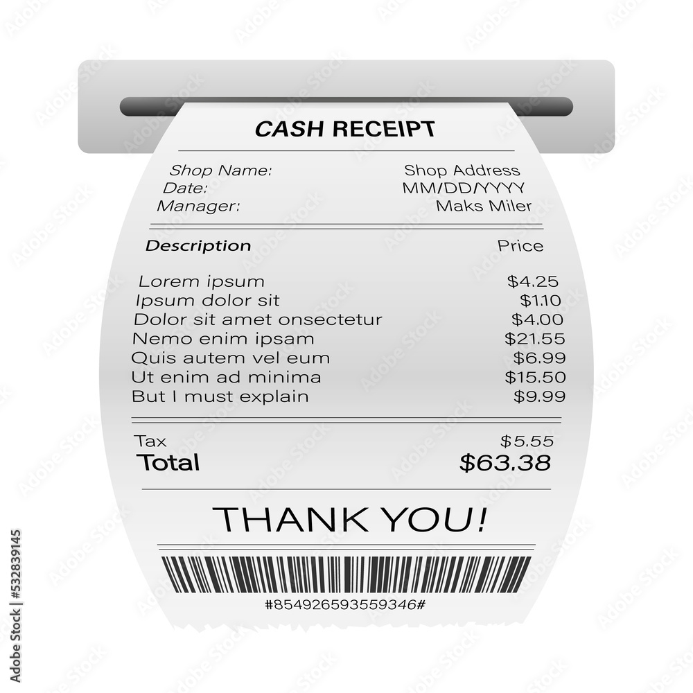Realistic 3d Paper Printed ATM Transaction Record Receipt Set Closeup ...