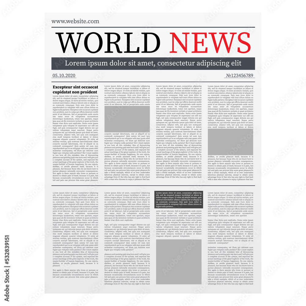 mock up of a blank daily newspaper. Fully editable whole newspaper in ...