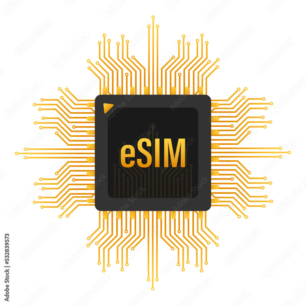 eSIM Embedded SIM card icon symbol concept. new chip mobile cellular ...