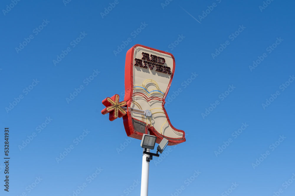 Dallas, Texas, USA - March 20, 2022: The Cowboys Red River pole sign is ...