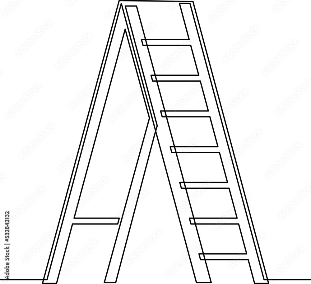 Ladder, step-ladder, structure for climbing up. Continuous line drawing ...